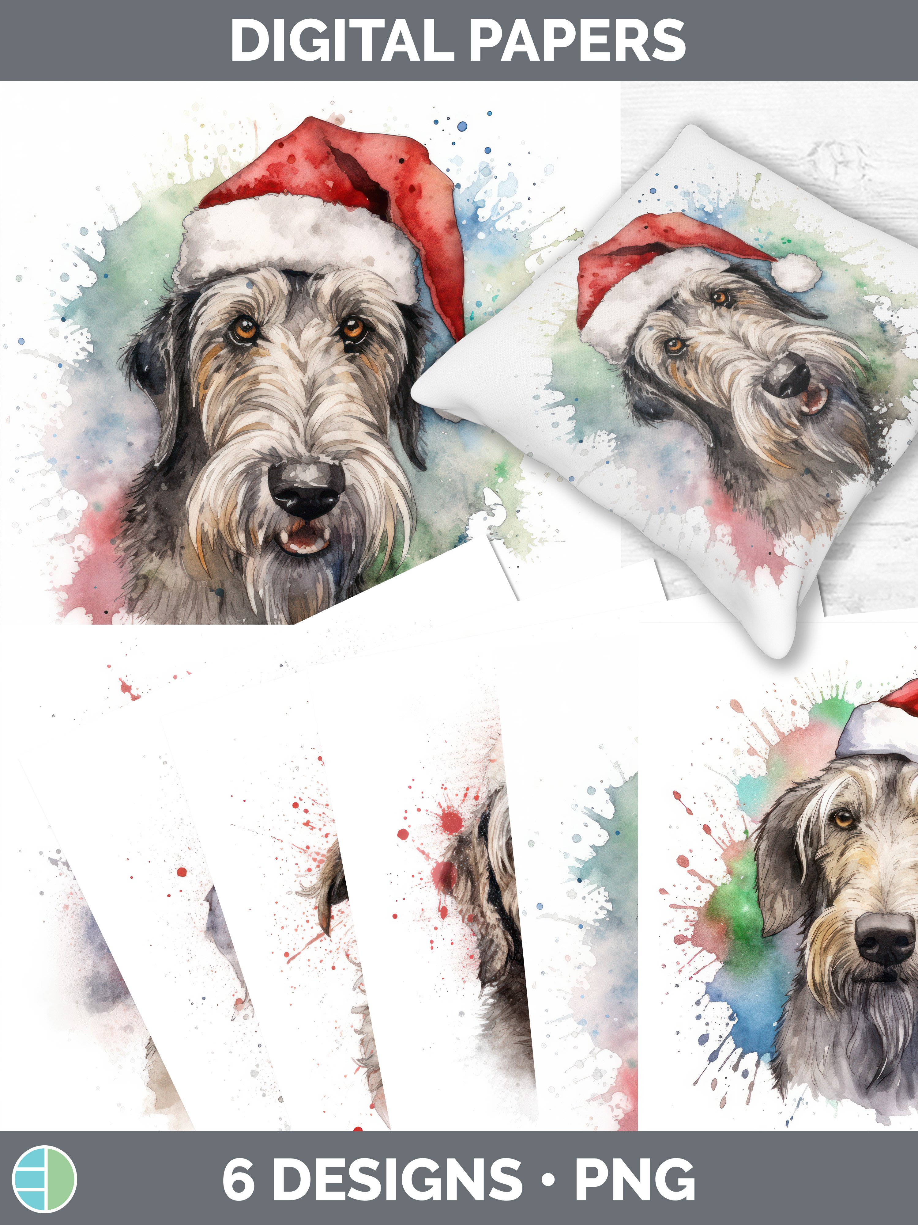 Christmas Santa Hat Irish Wolfhound Dog Paper Backgrounds