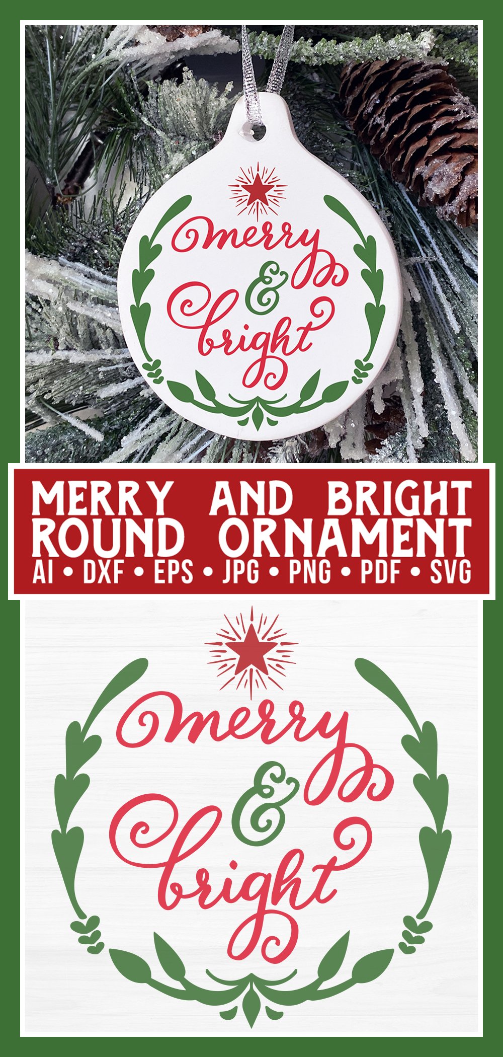 Merry and Bright Round Ornament svg