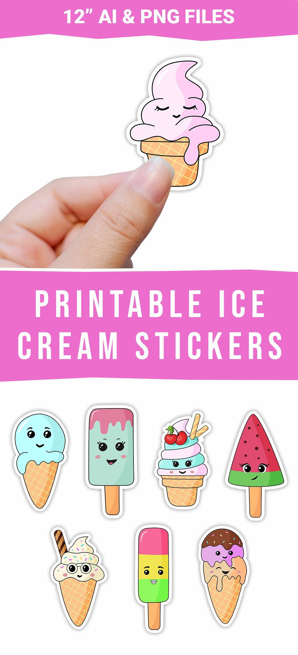Ice Cream Sticker Bundle - Printable Planner Stickers