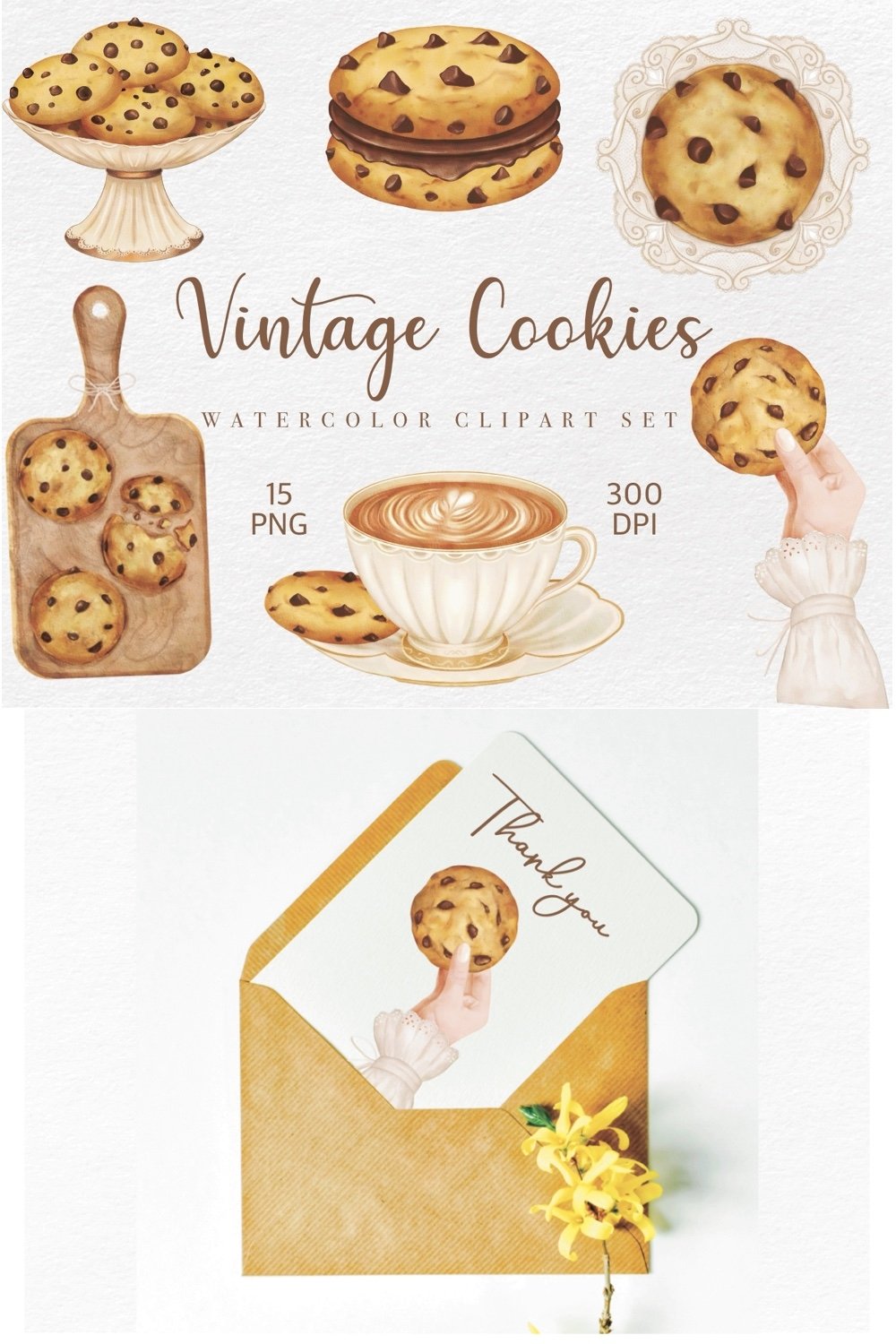 Watercolor Chocolate Chip Cookies Digital Clip Art Bundle