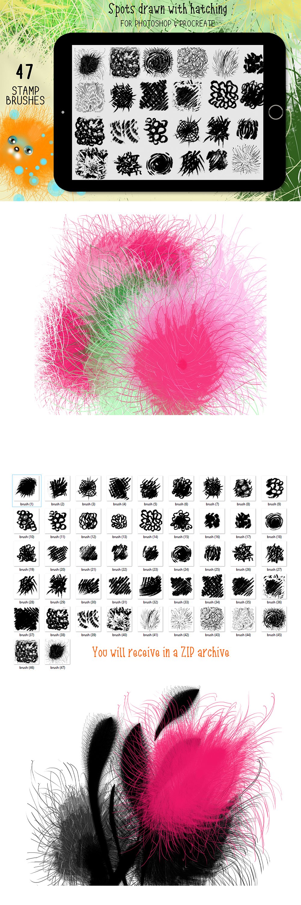 Stamp Brushes/47 shaded spots for Photoshop,Procreate