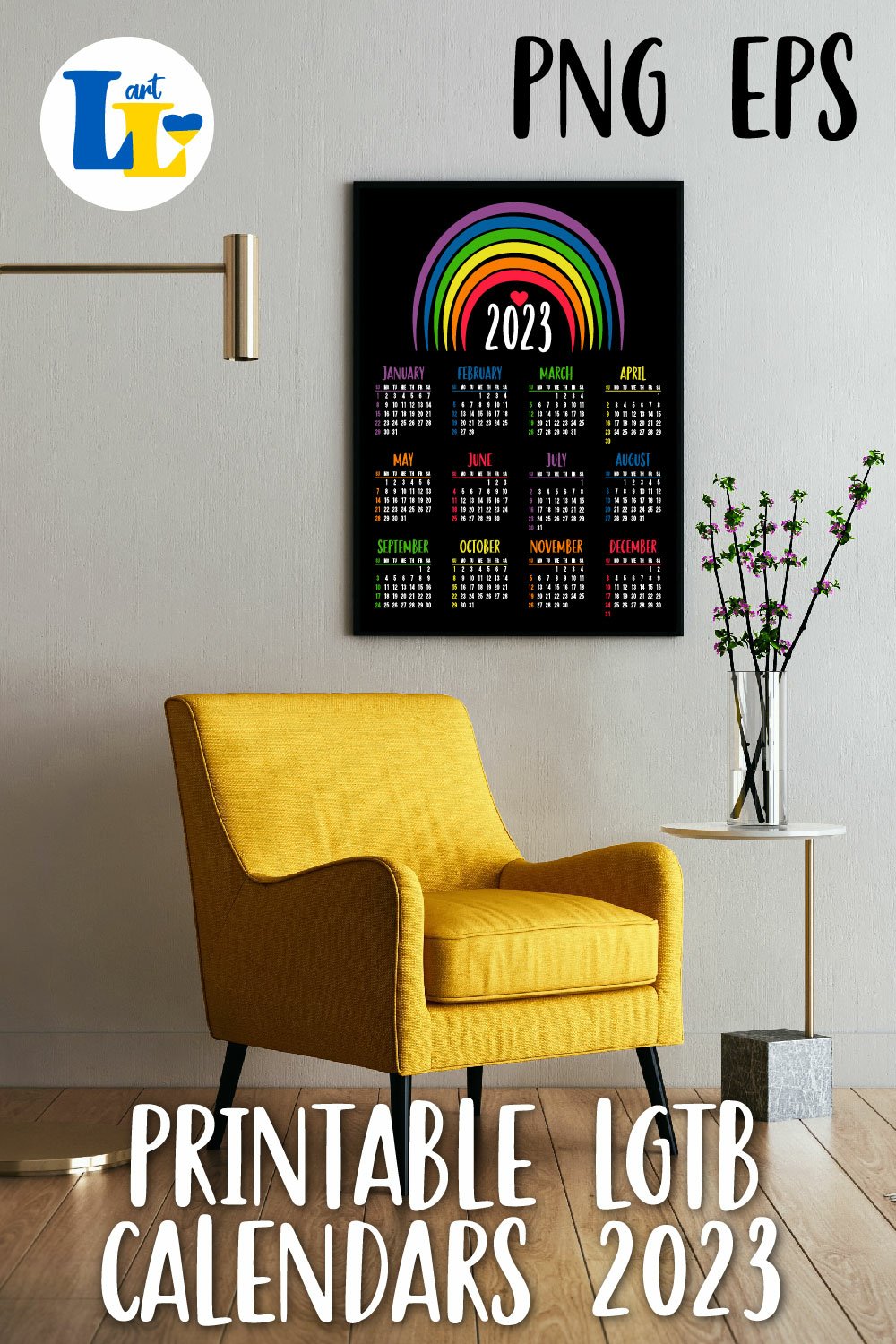 2 Printable wall calendars 2023 with lgbt symbols