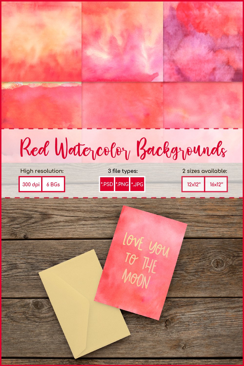 Red Watercolor Digital Paper, Sublimation Watercolor Texture