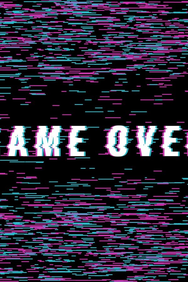 Final game glitch screen. Video game over inscription, broke