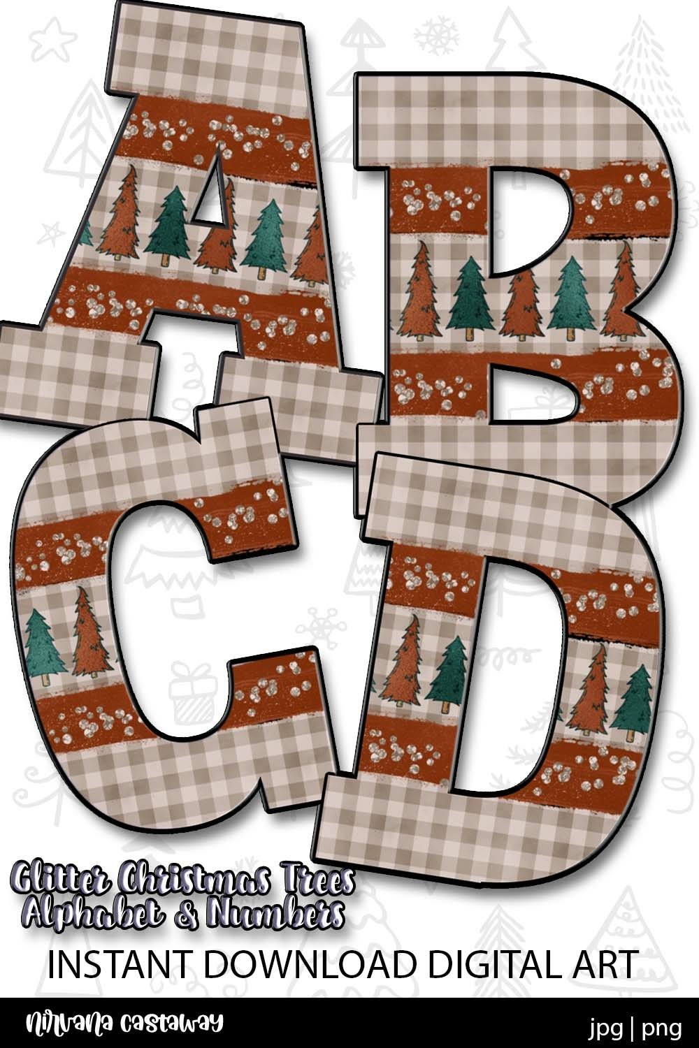 Christmas Trees Glitter and Plaid Letters Numbers Alphabet