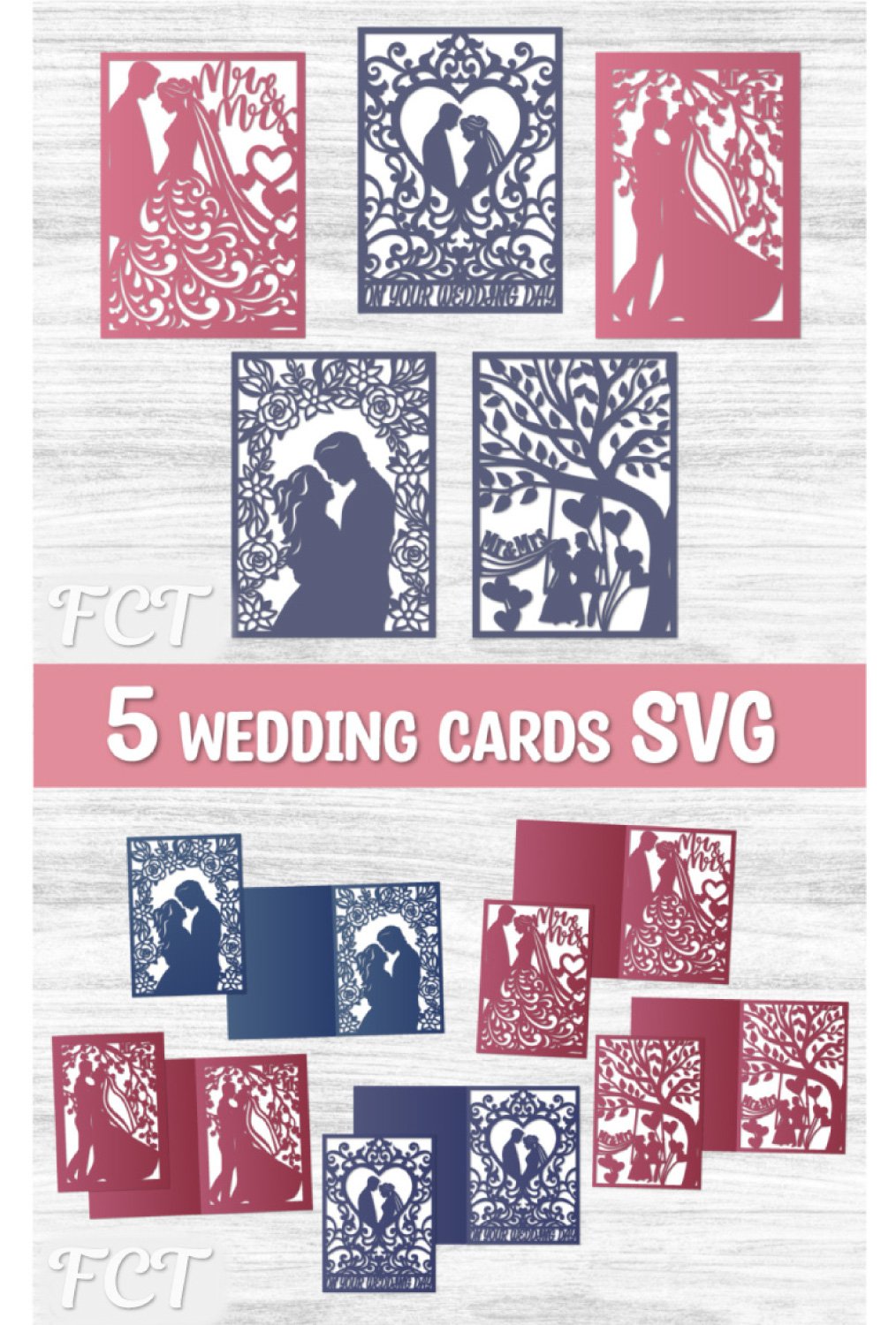 Wedding cards bundle SVG 5x7, Set wedding invtitation Cricut