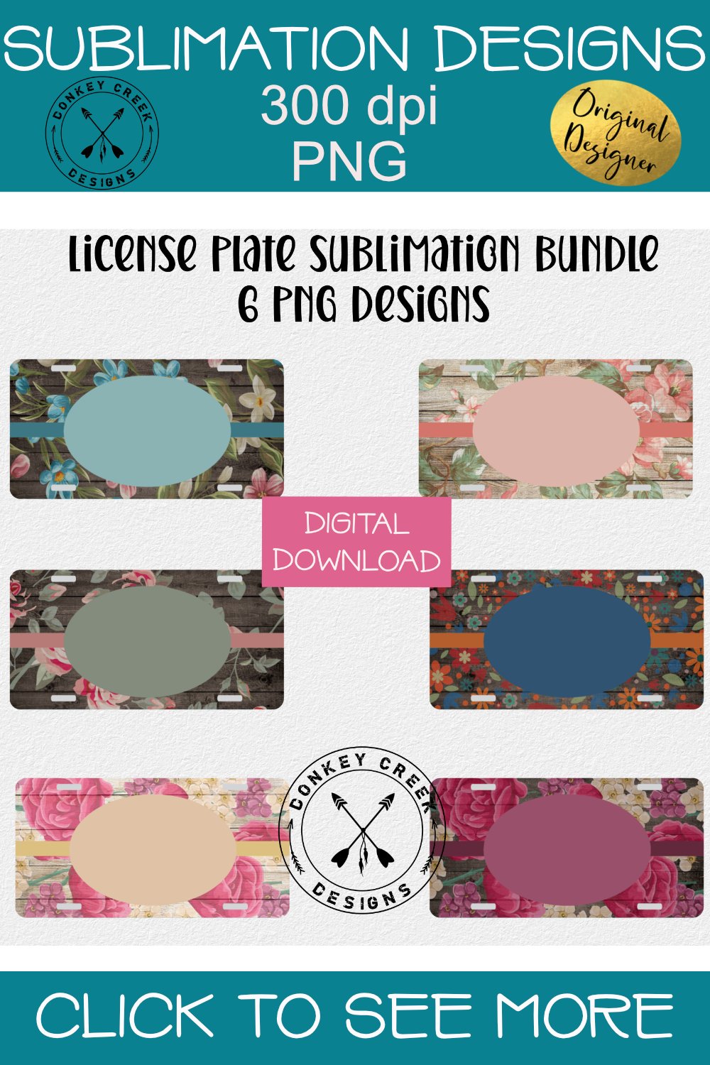 License Plate Sublimation PNG Bundle floral designs