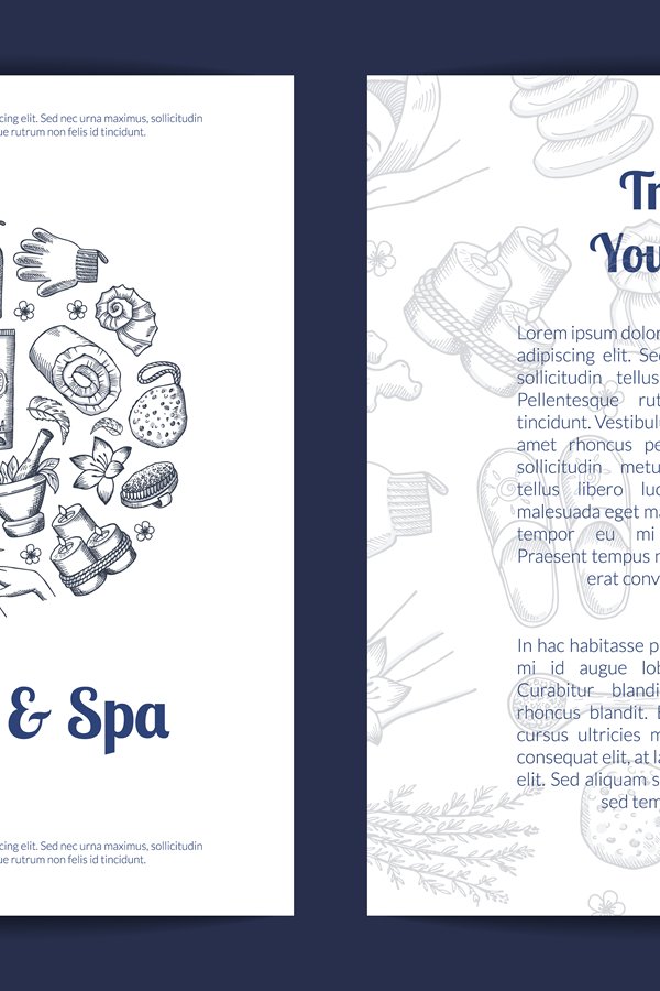 Spa sketch label. Vector hand drawn spa elements card