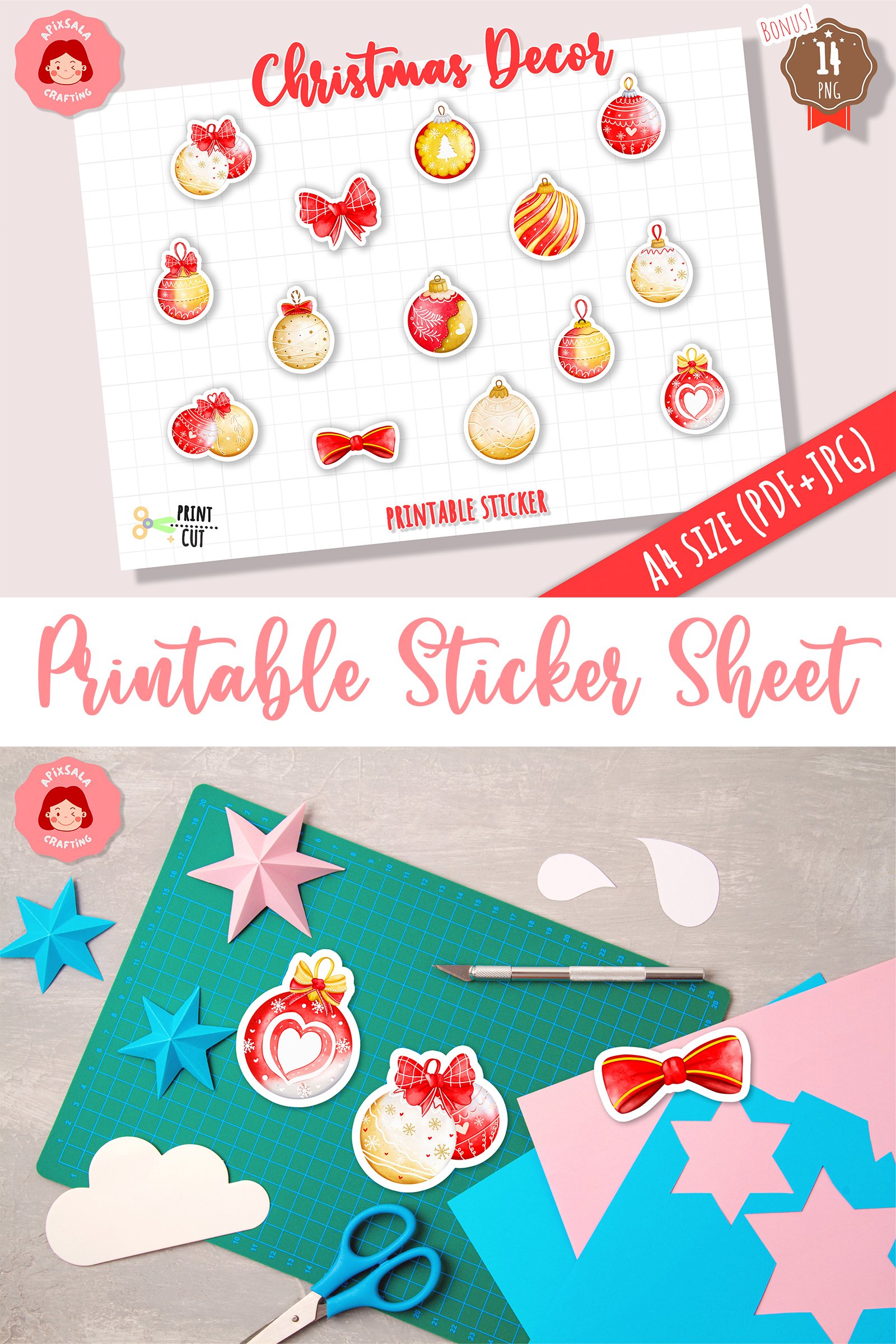 Christmas Decor Printable Sticker Sheet | (2204757)