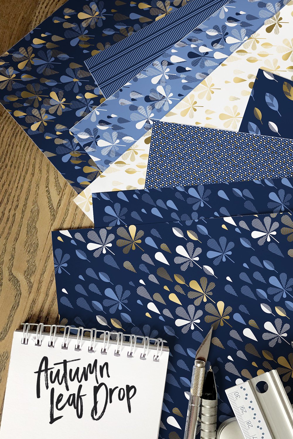 Vector Autumn leaves and rain digital paper seamless pattern