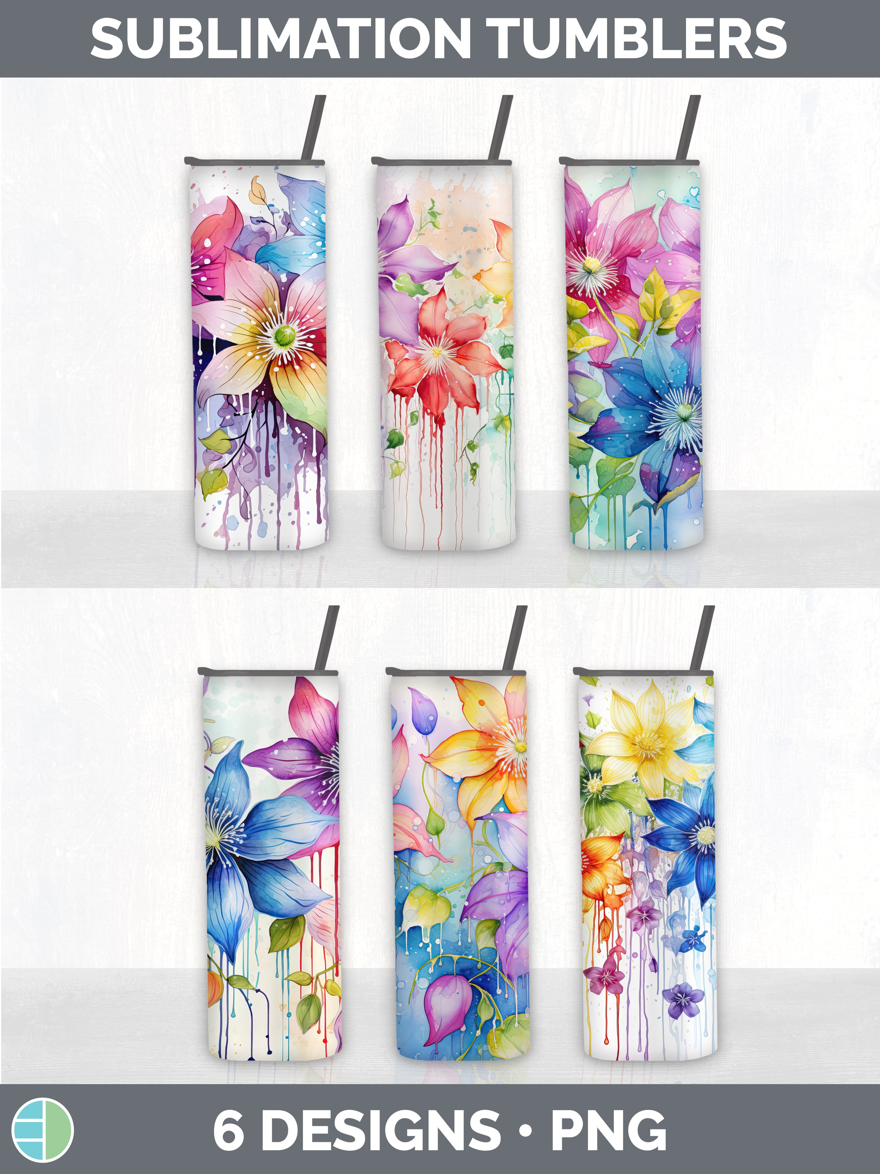 Splat Rainbow Clematis Flowers Tumbler | Bundle 20 oz Skinny