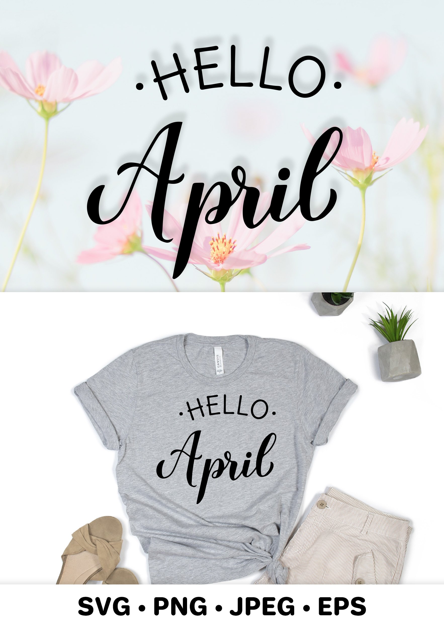 Hello April SVG. Handwritten spring quote