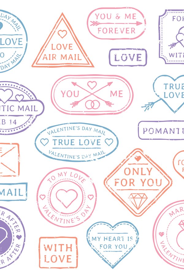 Vintage love letter postcard, Valentines Day postmarks. Stam