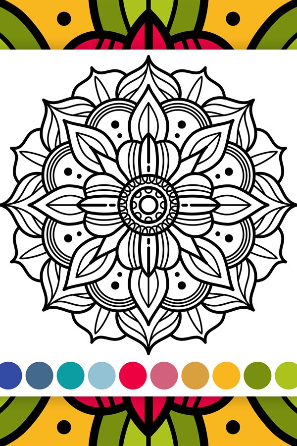 Oriental flower mandala. Antistress adults coloring page
