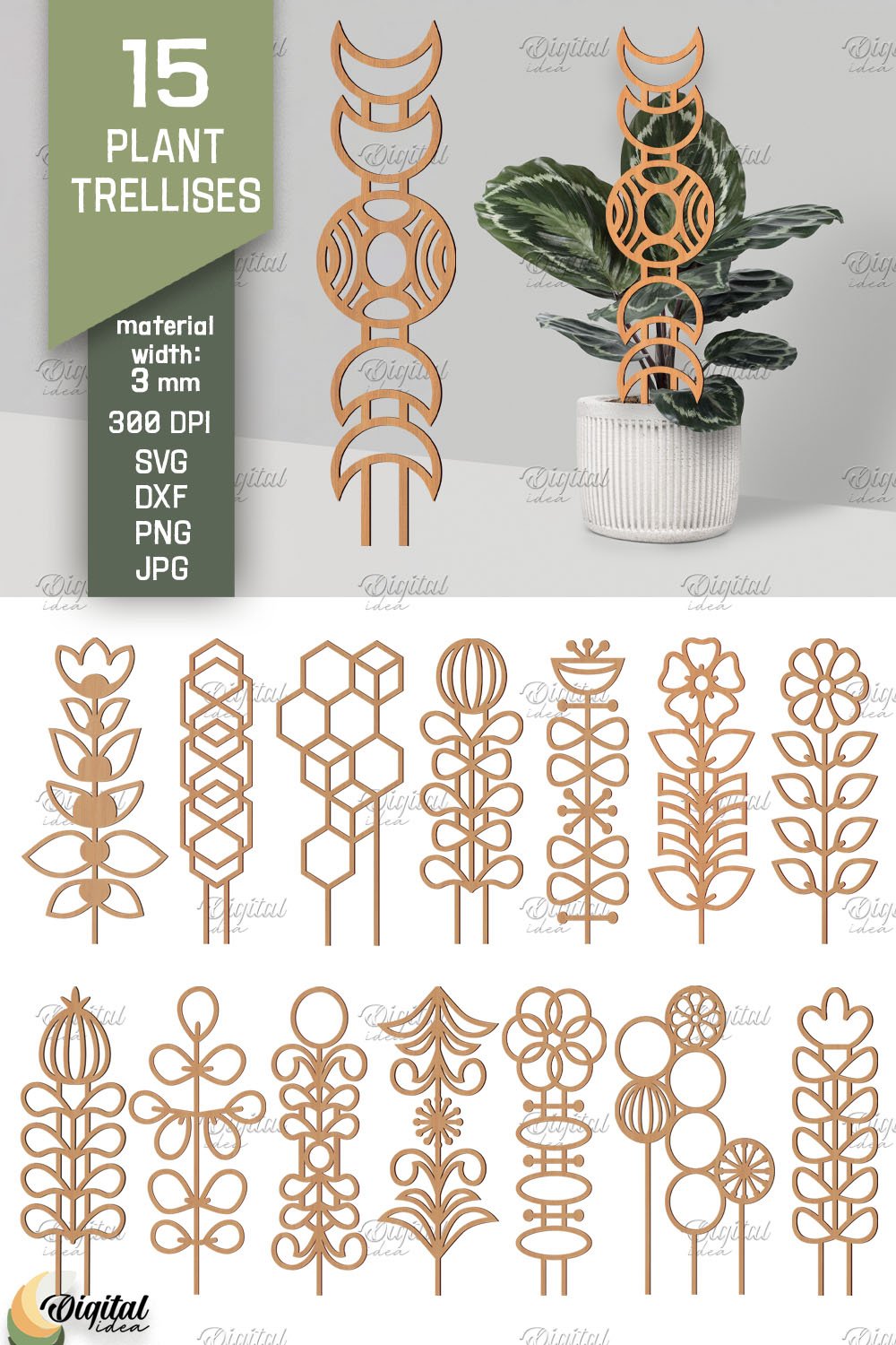 Plant trellis lasercut bundle. Plant stakes glowforge SVG