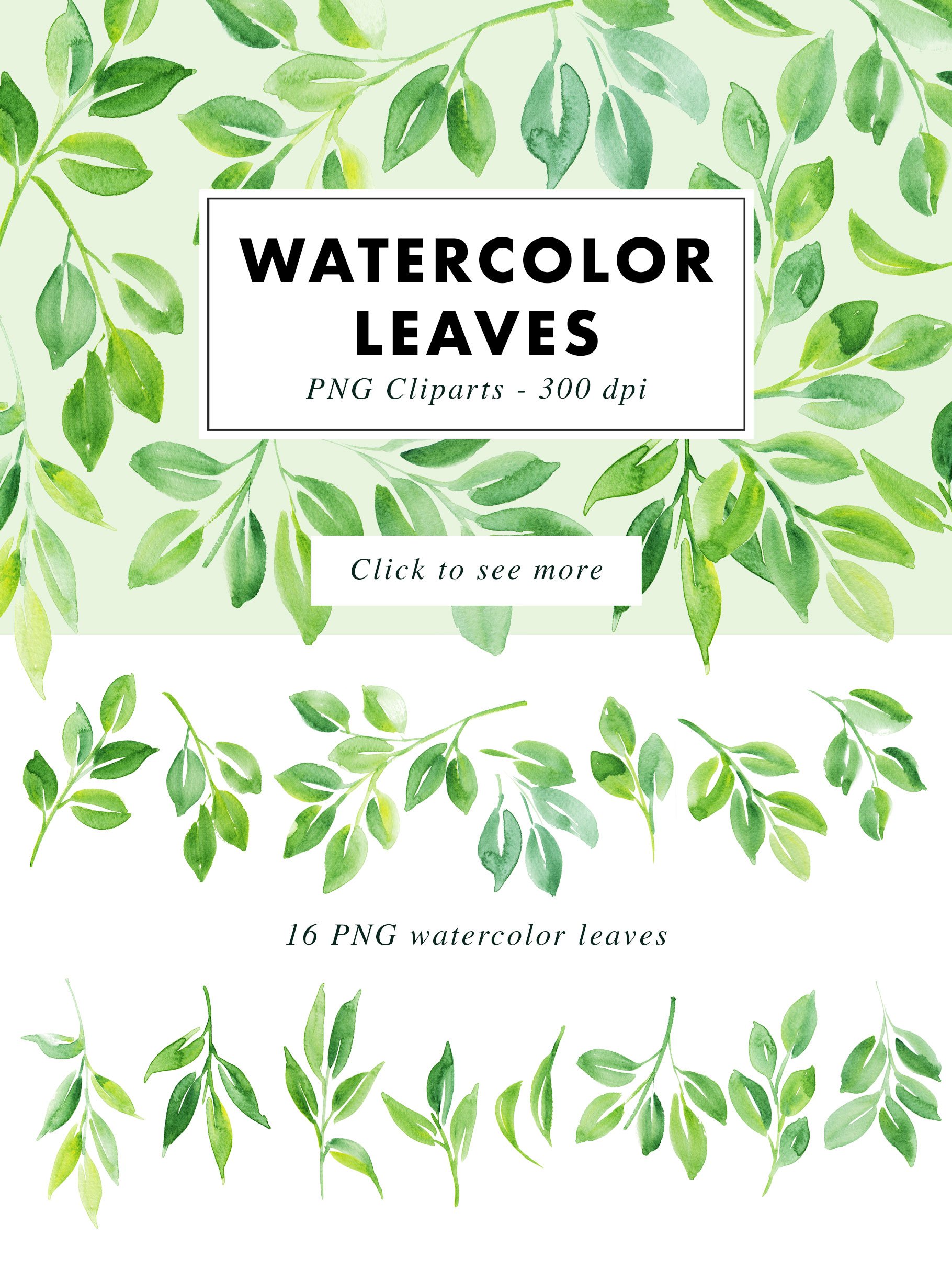 16 Watercolor Leaf PNG Paintings