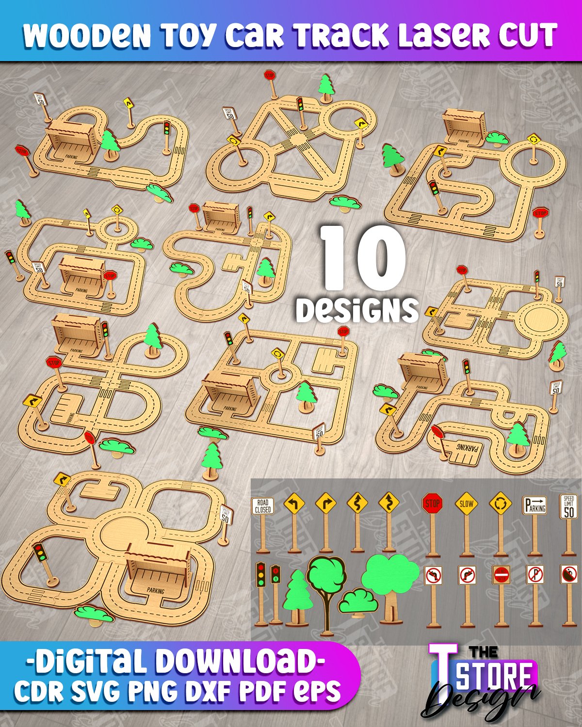 Wooden Toy Car Track Laser Cut Bundle,3D Kids Race (5218244)