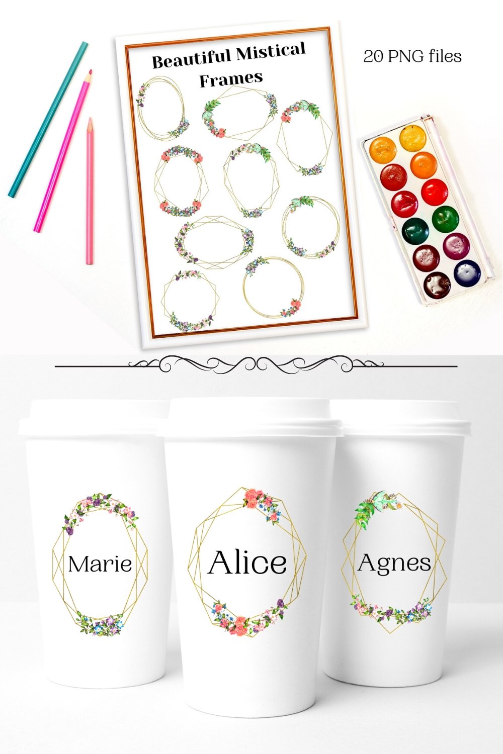 Romantic Geometric Gold Frames, Floral Crystal (2514914)