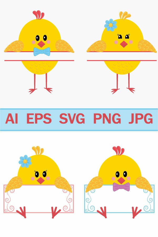 Cute chicken characters with space for text