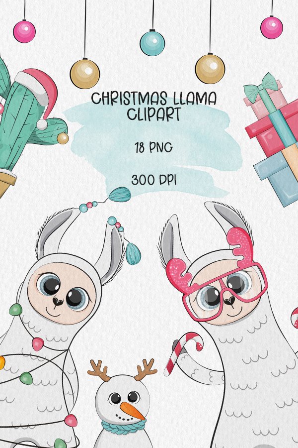 Cute christmas llamas clipart. PNG. (1625441)
