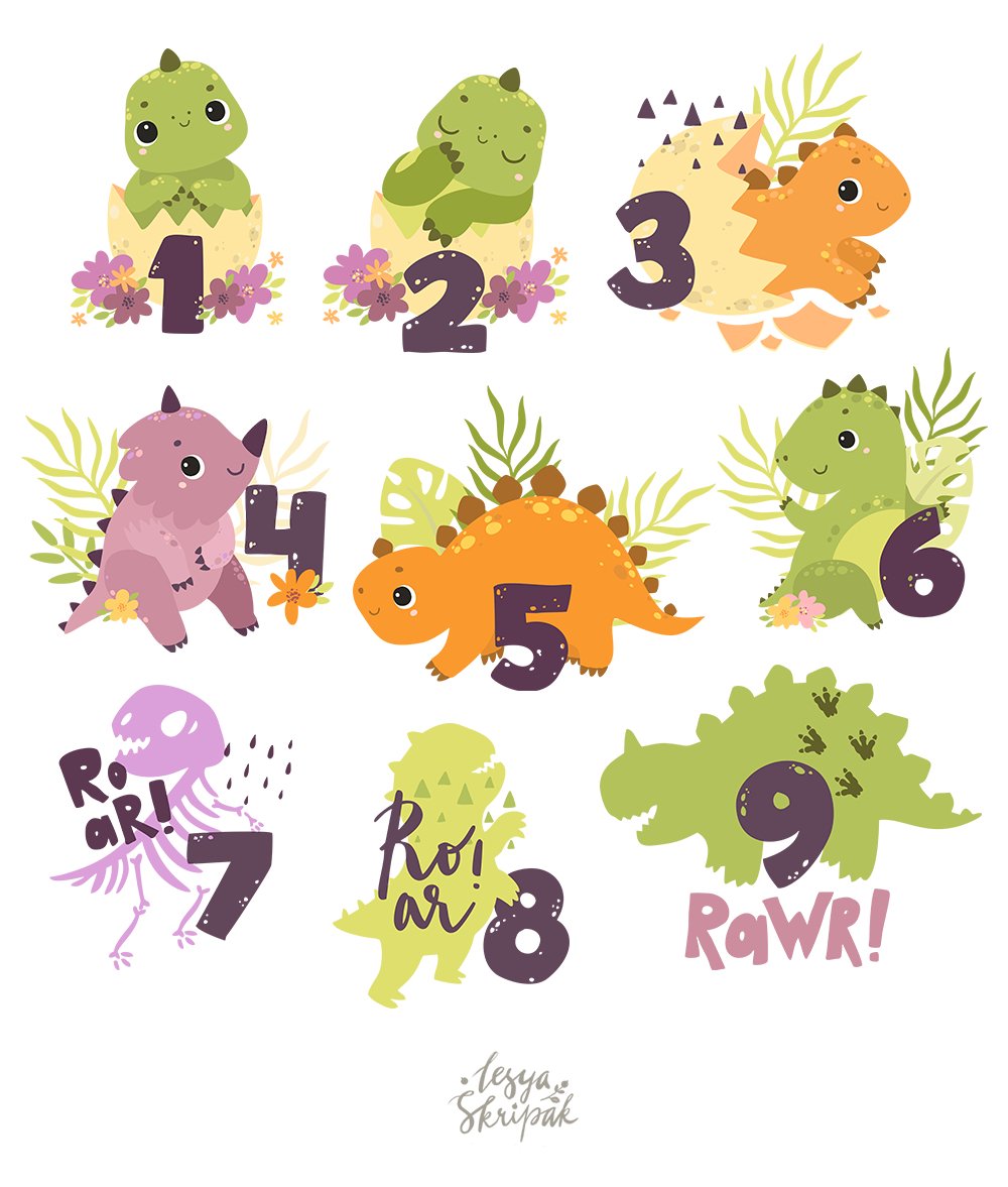 Birthday numbers. Dinosaur sublimation PNG. Dinosaur baby