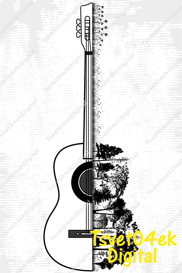 Guitar with wood tree illustration