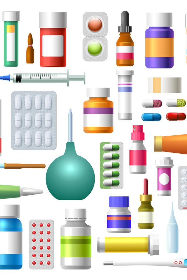 Medicine drugs and pharmacy bottles