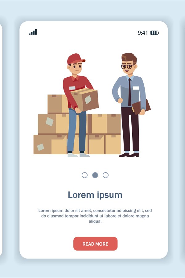Warehouse for mobile app. Logistic theme transportation and