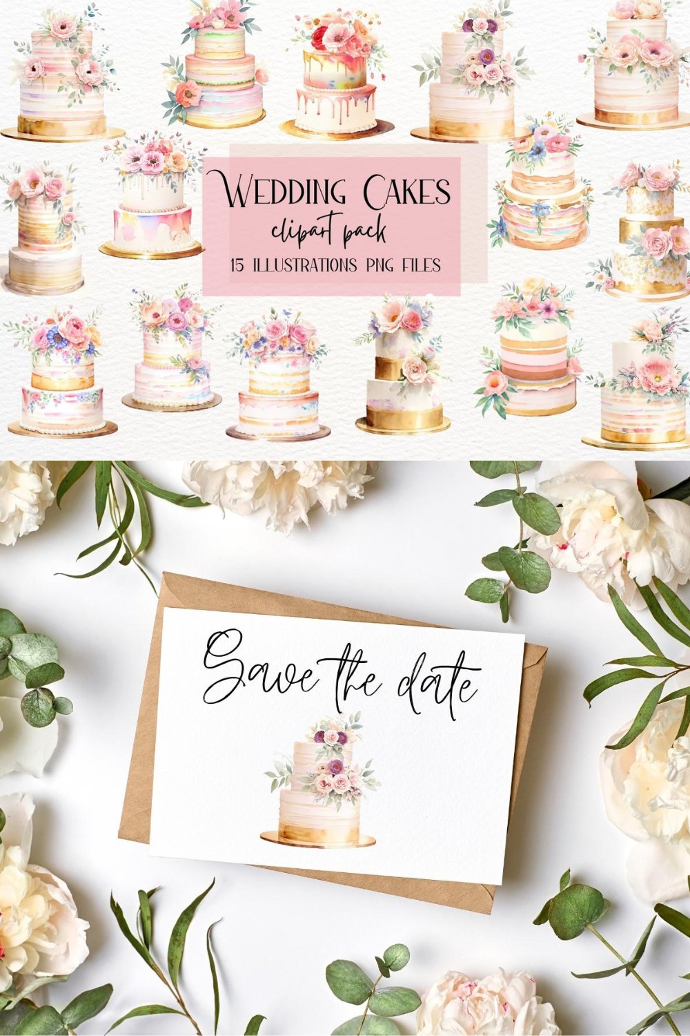 Watercolor Wedding Cakes, Gold Floral Wedding Cakes