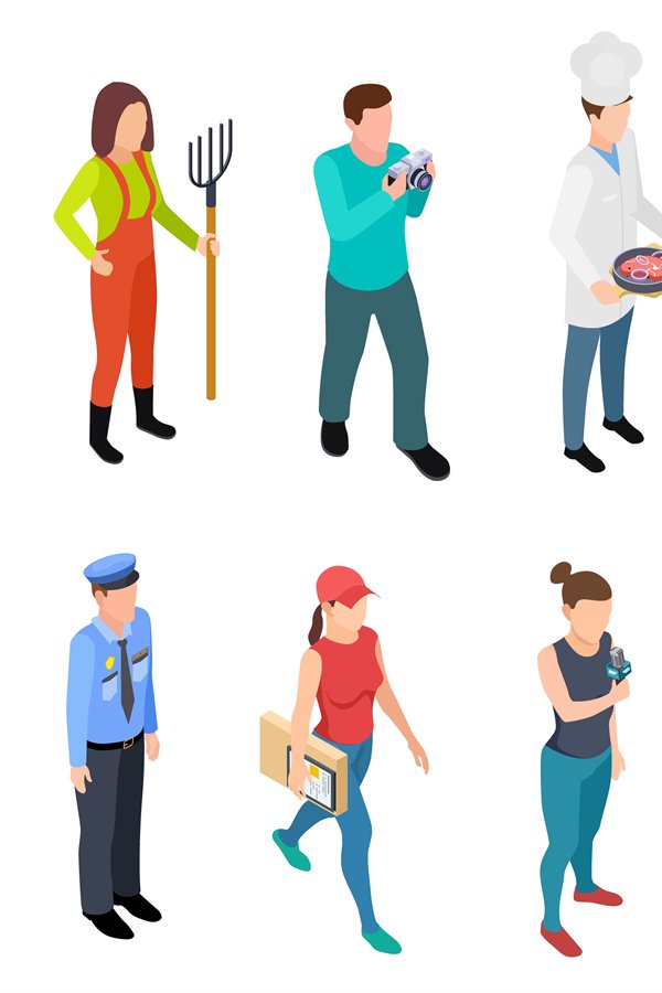 Different professions. Isometric professionals vector collec