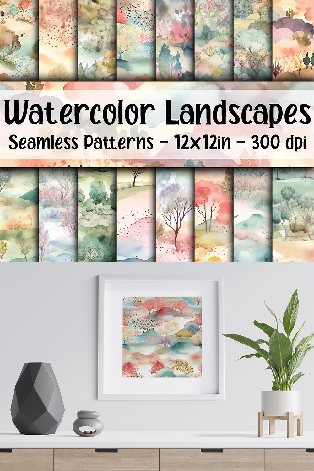 Seamless Watercolor Landscapes Digital Paper
