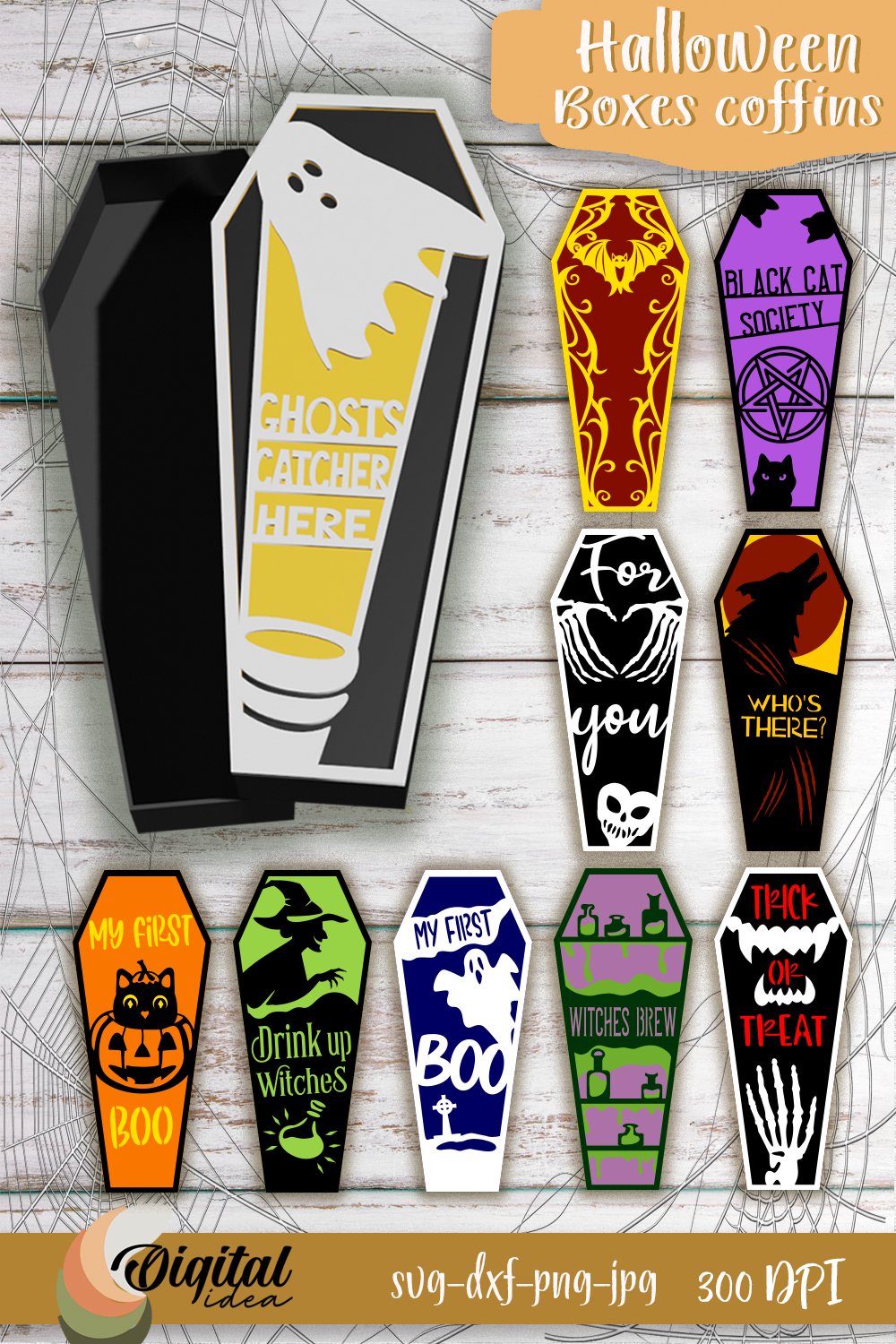 Halloween coffin boxes bundle. 3D Treat box papercut SVG