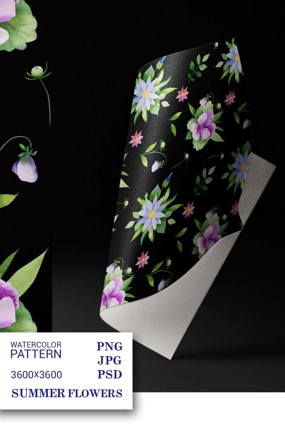 Bundle of Watercolor floral seamless patterns. Digital paper