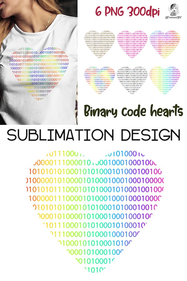 Heart binary code PNG Bundle, Sublimation bundle