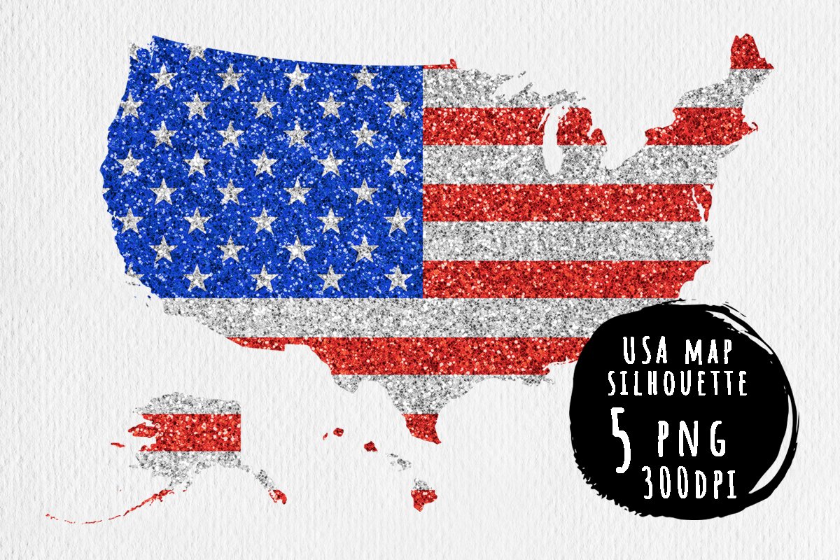 The USA glitter map silhouettes bundle