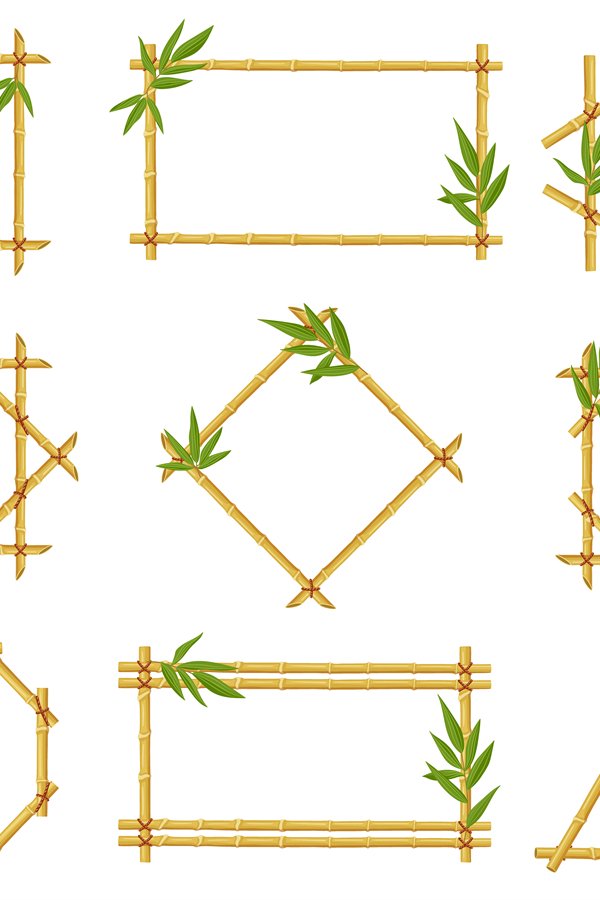 Bamboo cartoon frames. Steam frame, bamboo stalks with leave
