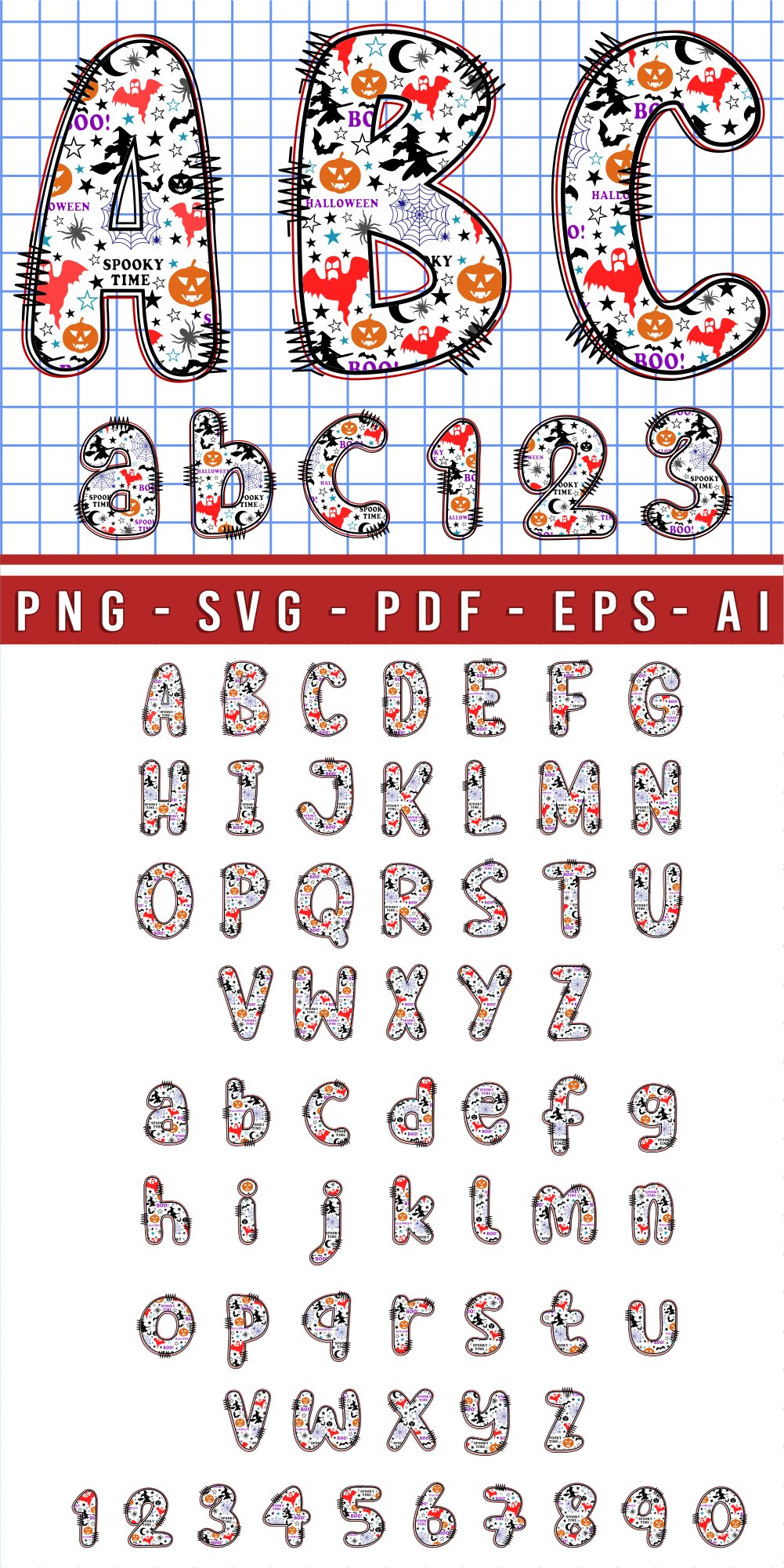 Halloween Doodle Alphabet Sublimation SVG Vector Design