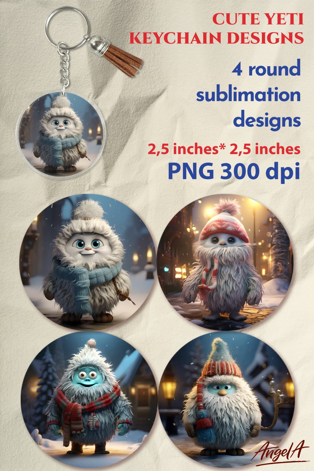 Christmas keychain round designs / Christmas cute yeti PNG