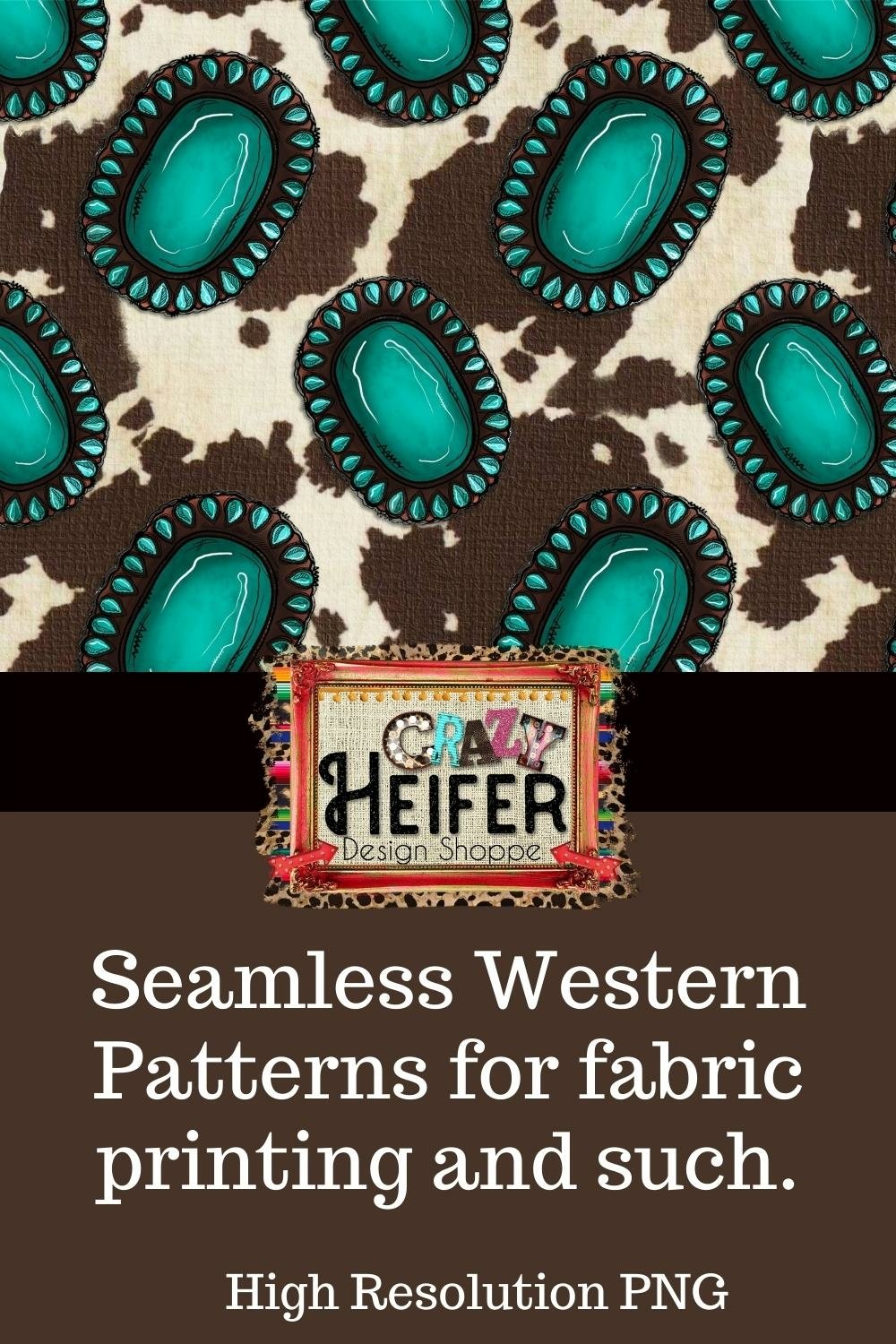 Seamless Pattern Vintage Western Cowhide andTurquoise