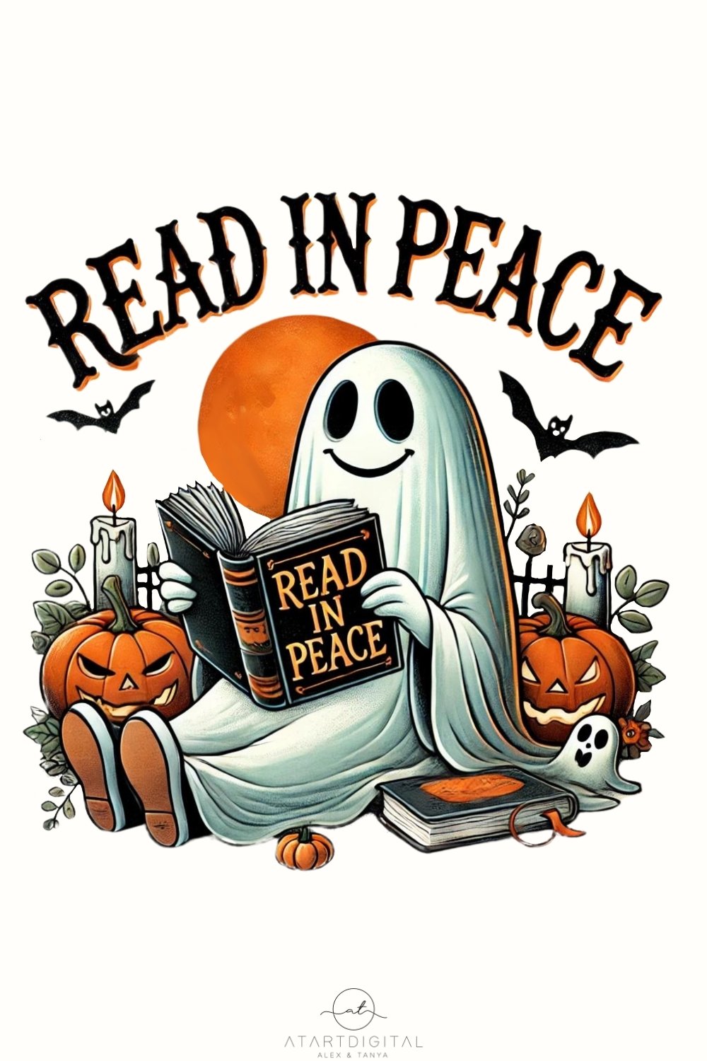 Read in Peace PNG, Ghost Reading Books Sublimation Design