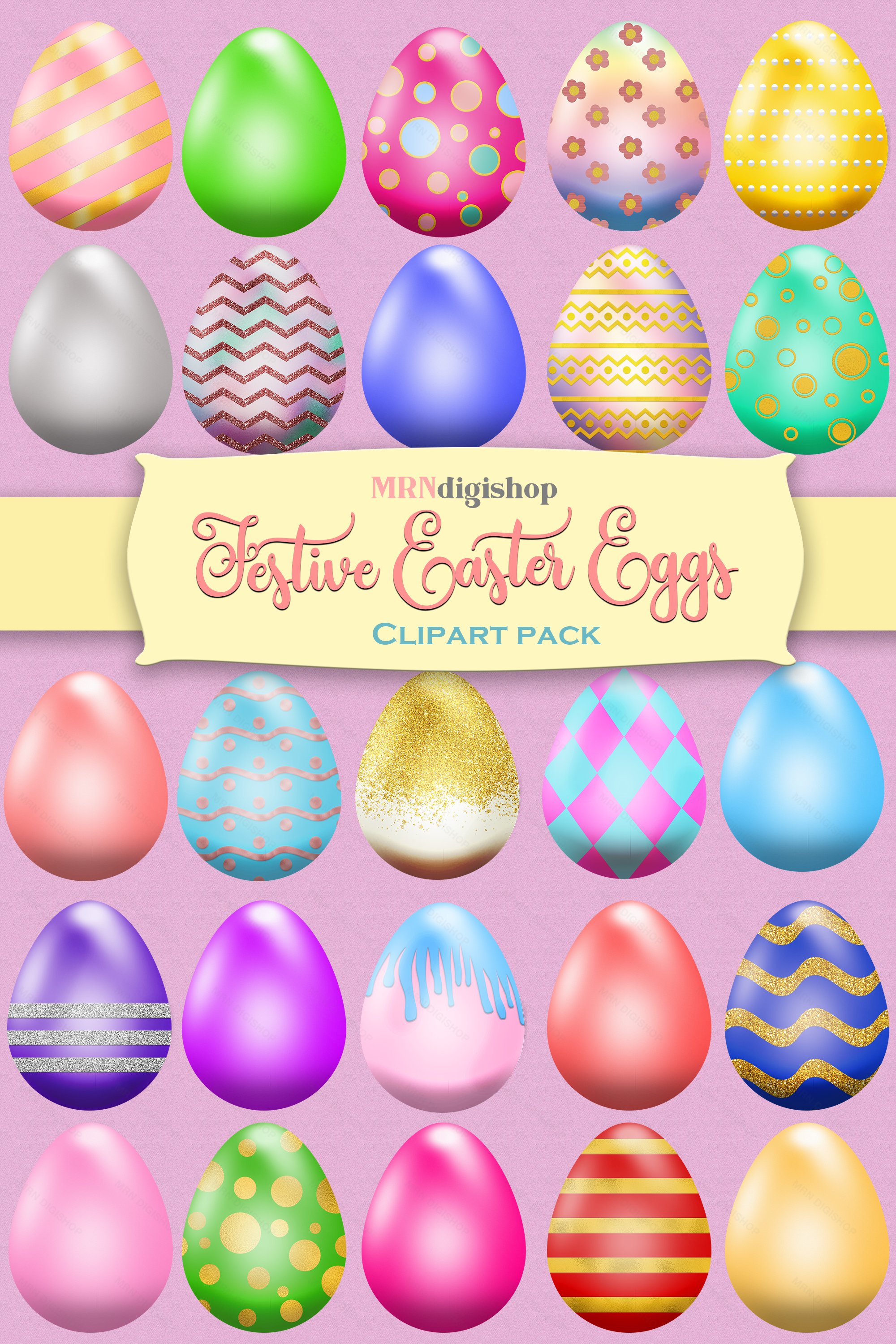 Easter Egg Clipart Pack, Elegant Design, Set of 25