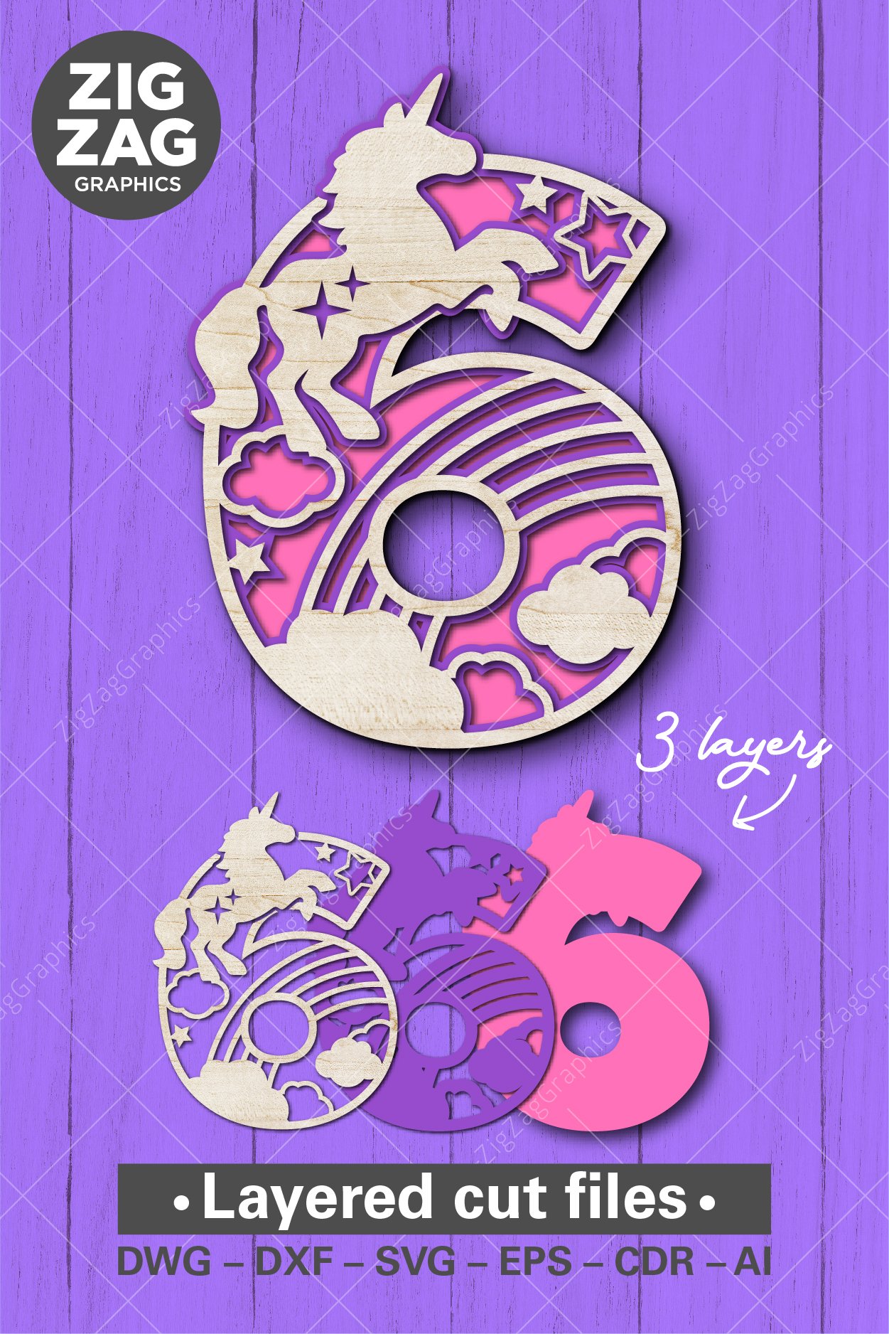 3D Layered Layered Number 6 svg cut file