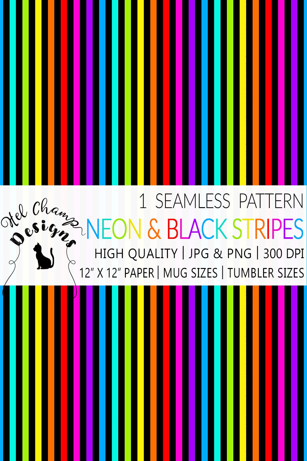 Neon stripes with black scrapbooking papers set