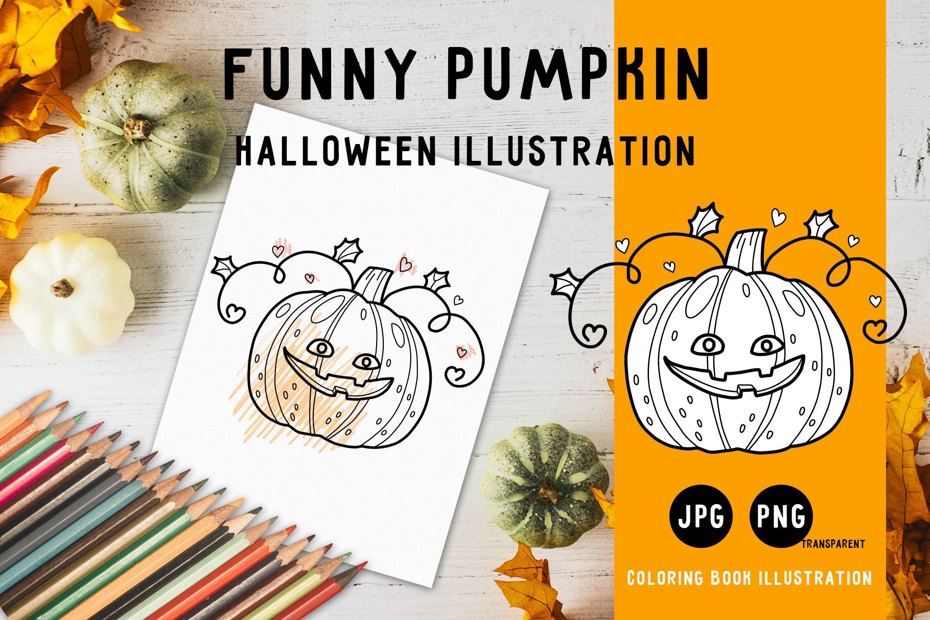Halloween illustration Funny Pumpkin coloring page PNG JPE