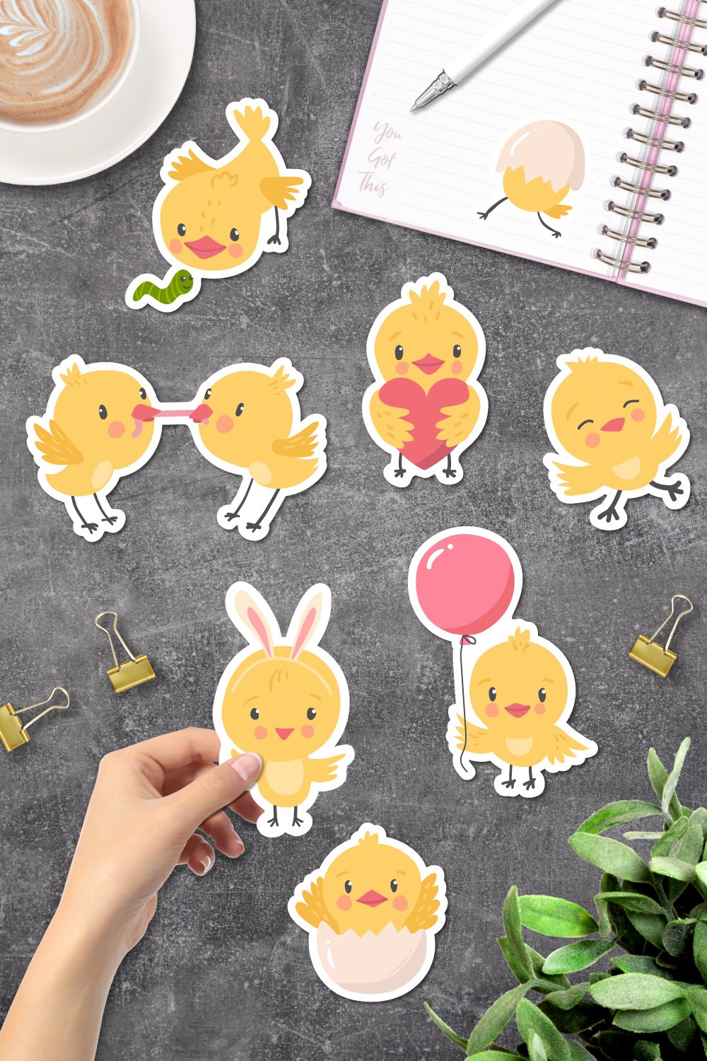 Cute chicken stickers, printable and digital set