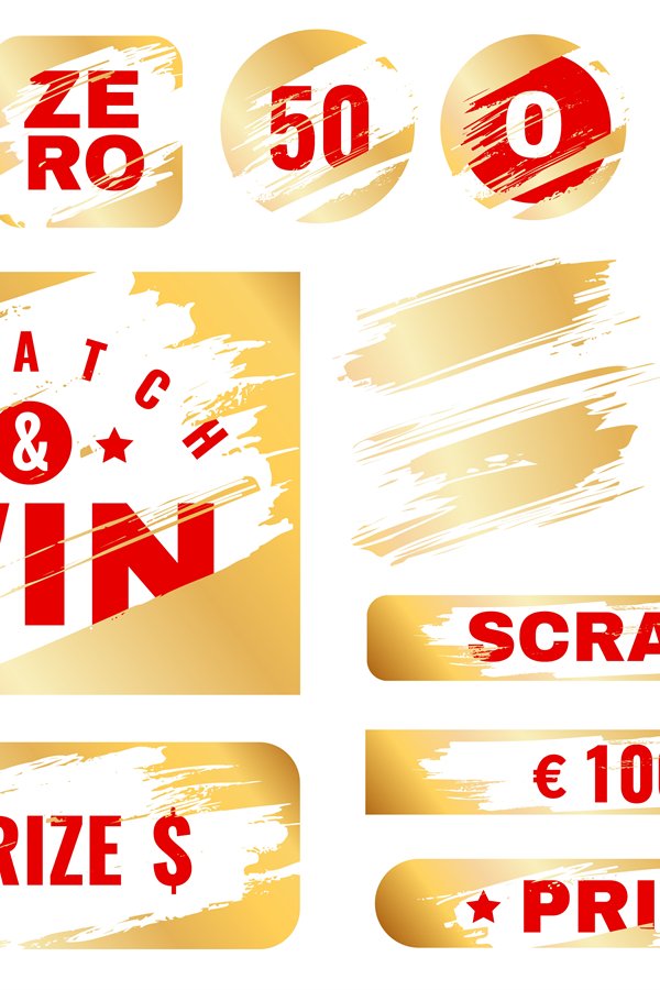 Golden scratch card. Lottery cover for instant win game priz
