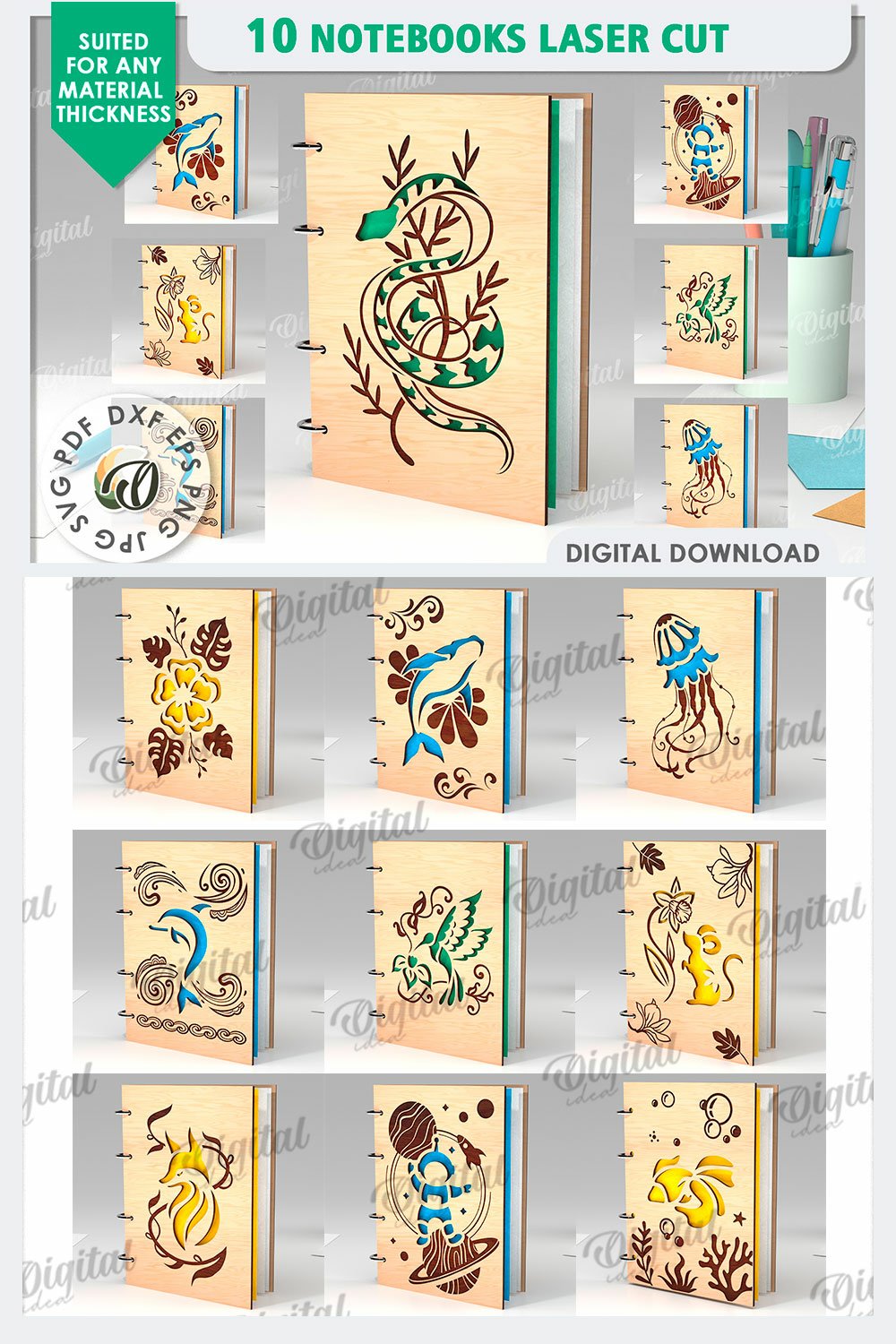 3D Notebooks Laser Cut Bundle. Wooden Notebooks SVG