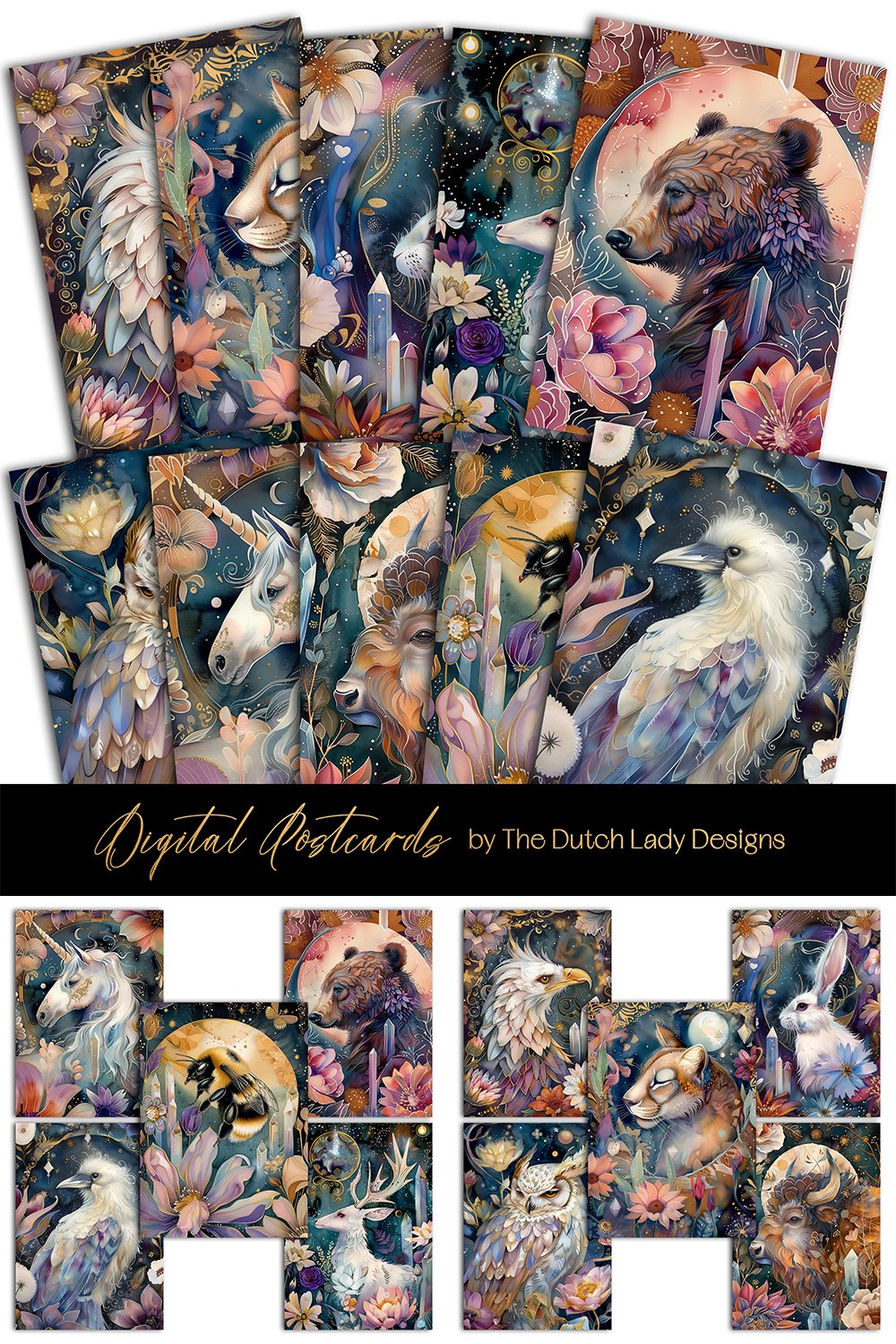 Enchanted Crystal Animals Postcard and Art Print Set