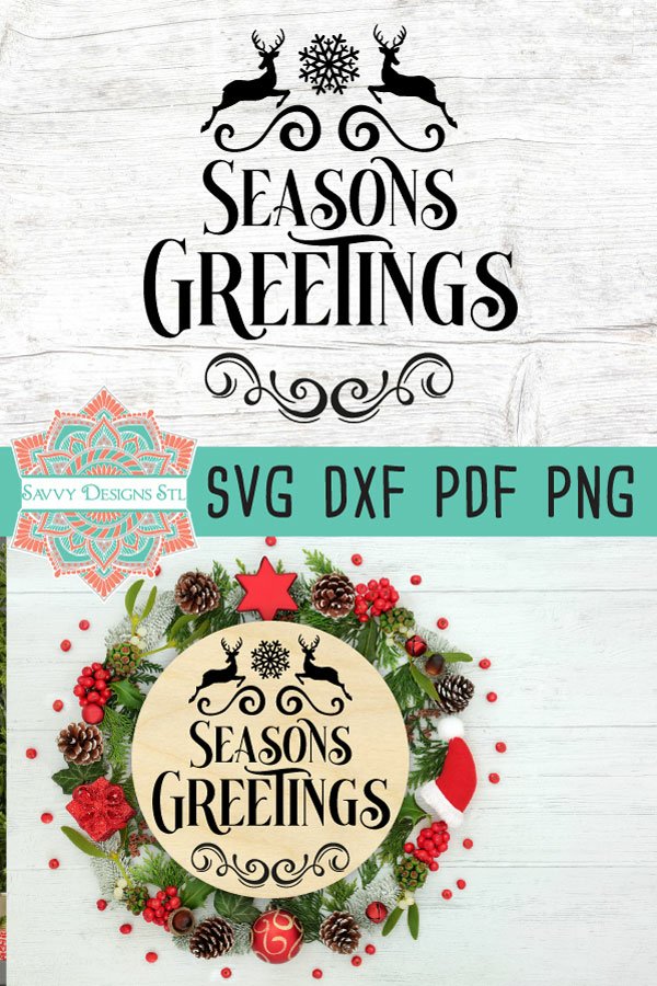 Seasons Greetings Christmas Round Sign Cut File