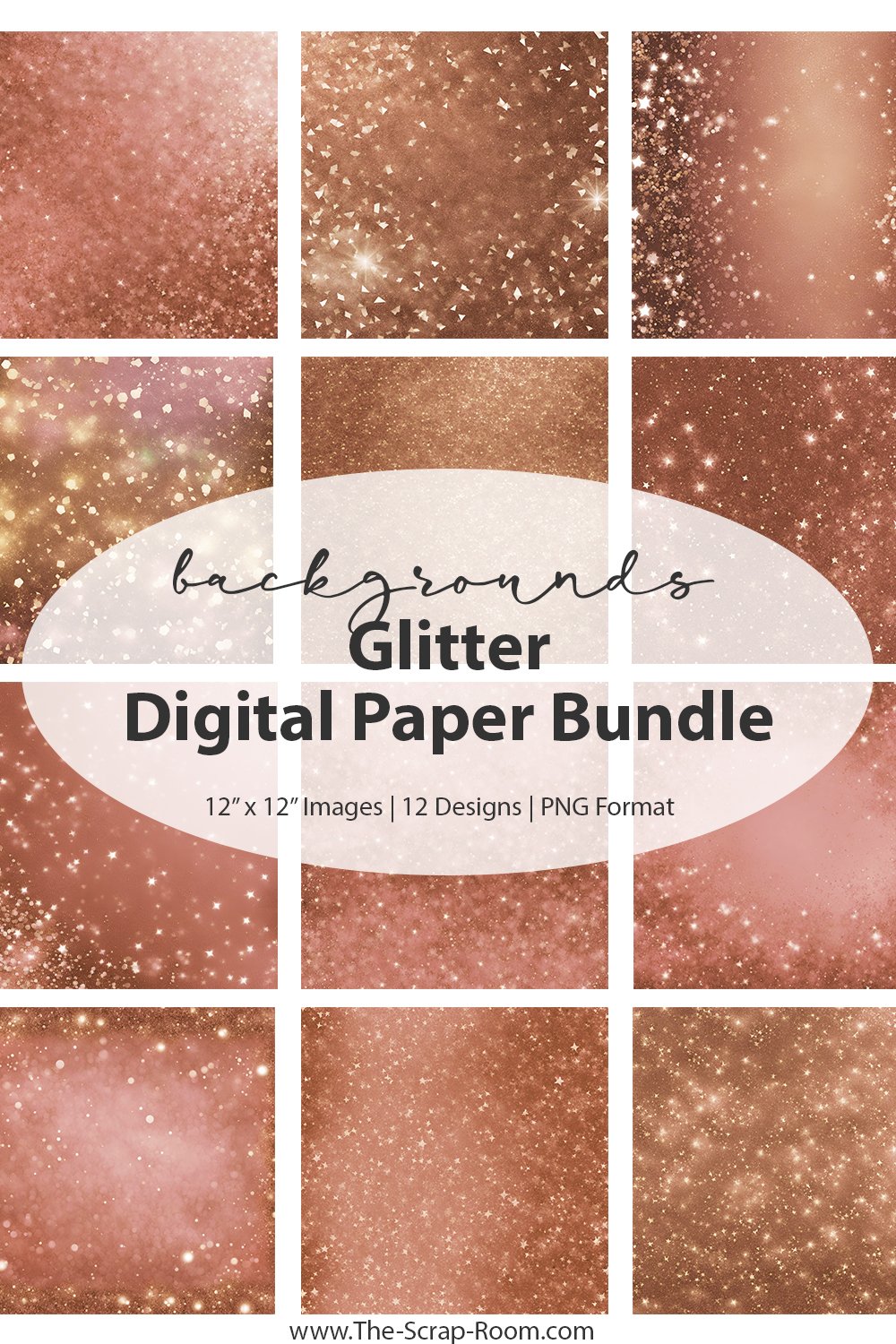 Digital Paper, printable: Rose Gold Glitter Digital Paper Pk